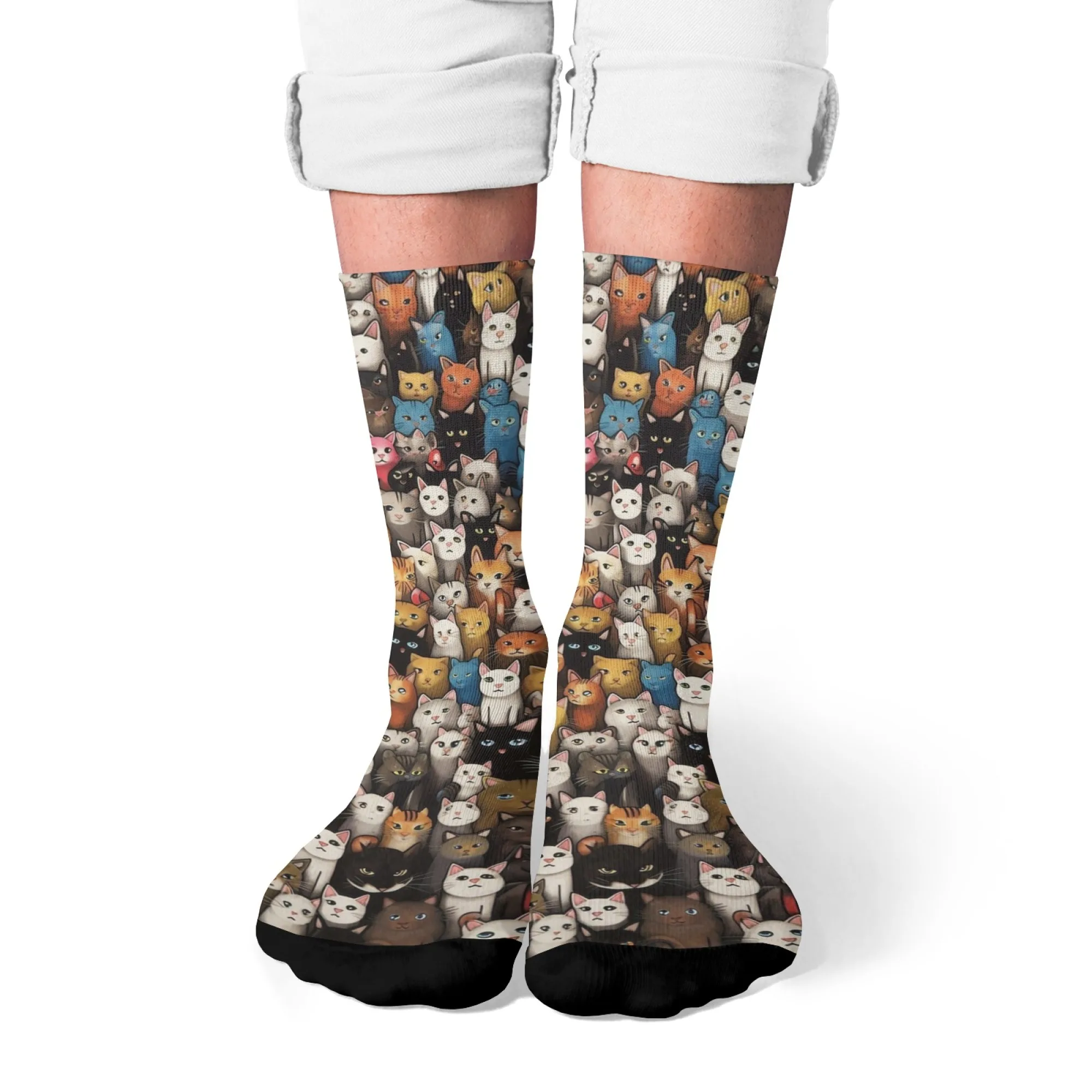 "Full Print Cat" Happy Men's Socks Novelty Funny Compression Socks ...