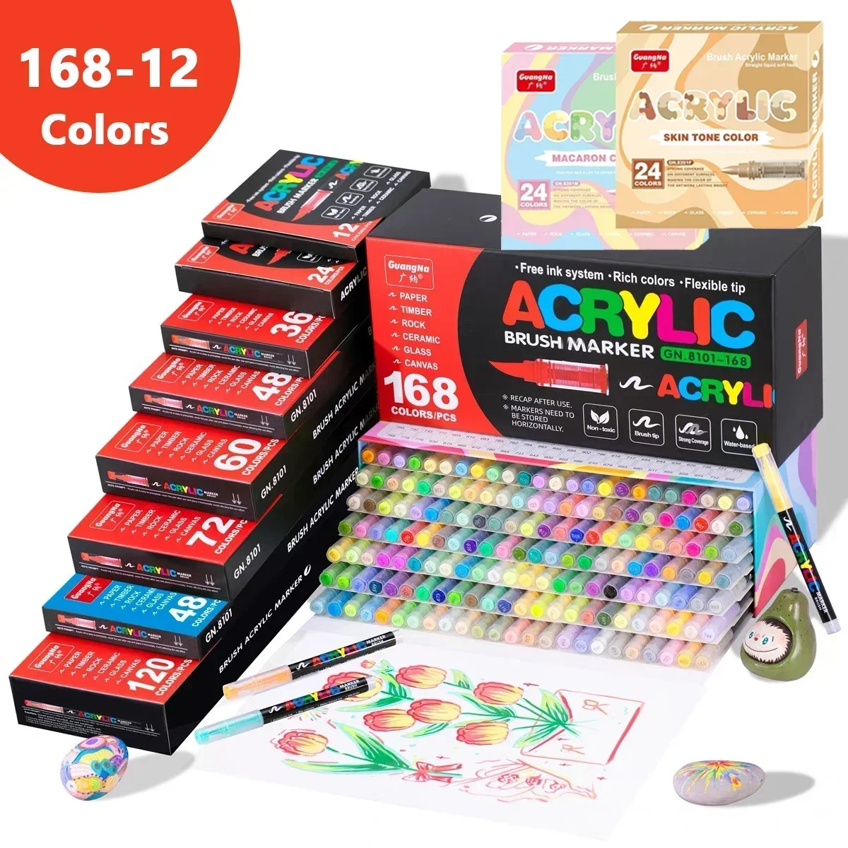 168-12-Colors-Acrylic-Colors-Markers-Soft-Direct-Liquid-Paint-Marker ...