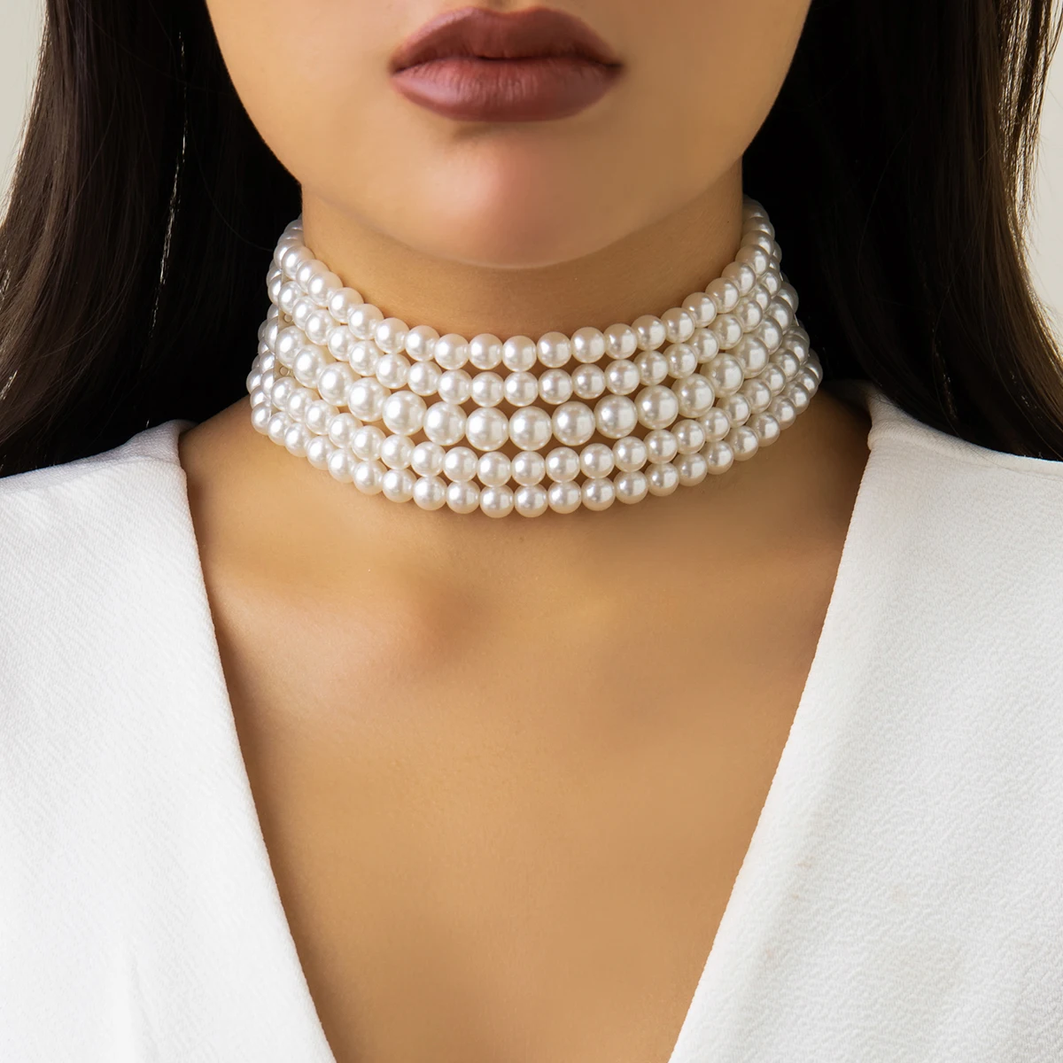 Salircon-Korean-Exquisite-Multilayer-Imitation-Pearl-Short-Choker ...