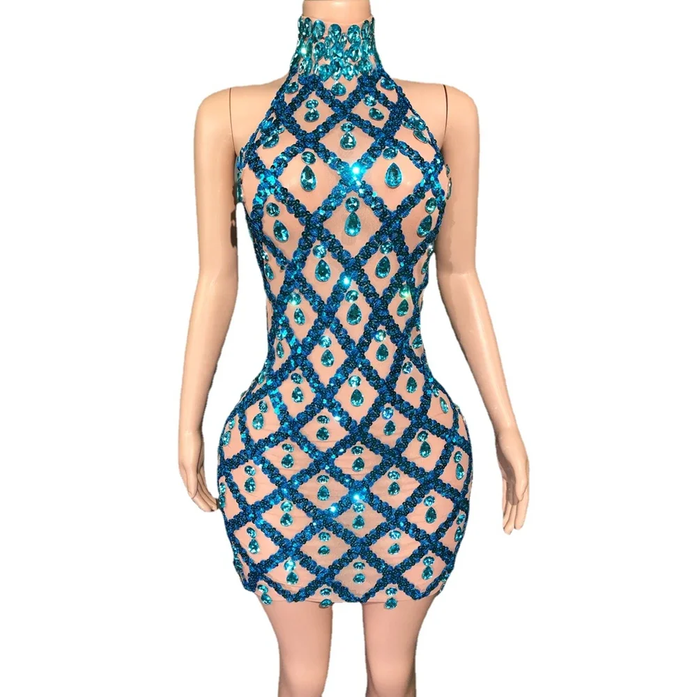 Sparkly-Sequins-Rhinestones-Sleeveless-Short-Dress-Women-Sexy-Mesh ...