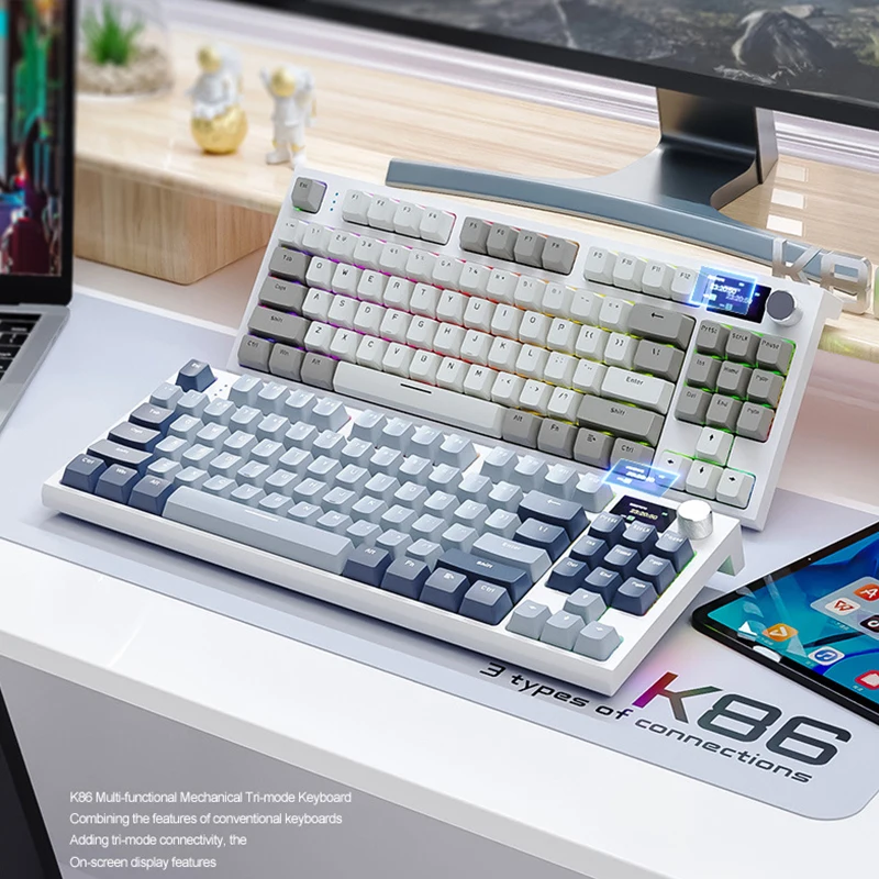K86-Bluetooth-Mechanical-Keyboard-with-TFT-Screen-2-4G-Wireless-Backlight-Keyboard-with-Blue ...