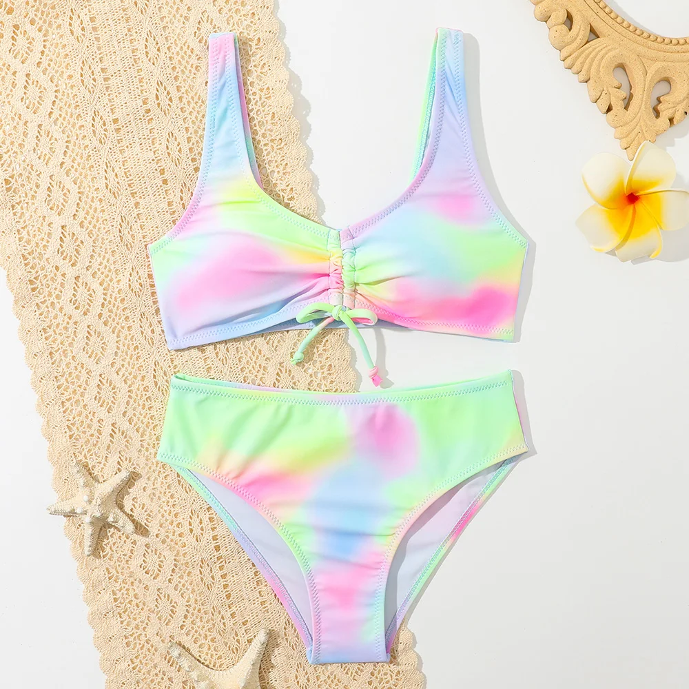 7 16 anos tie dye menina biquíni maiô crianças ruched frente de duas ...