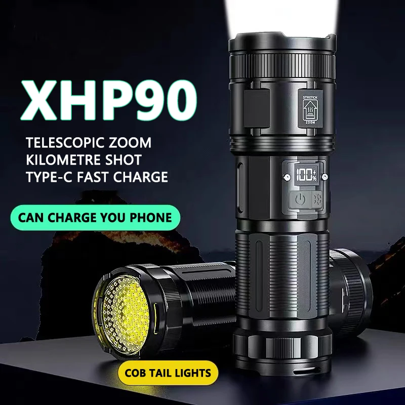 XHP90-Rechargeable-LED-Flashlights-with-Digital-display-12000-High ...