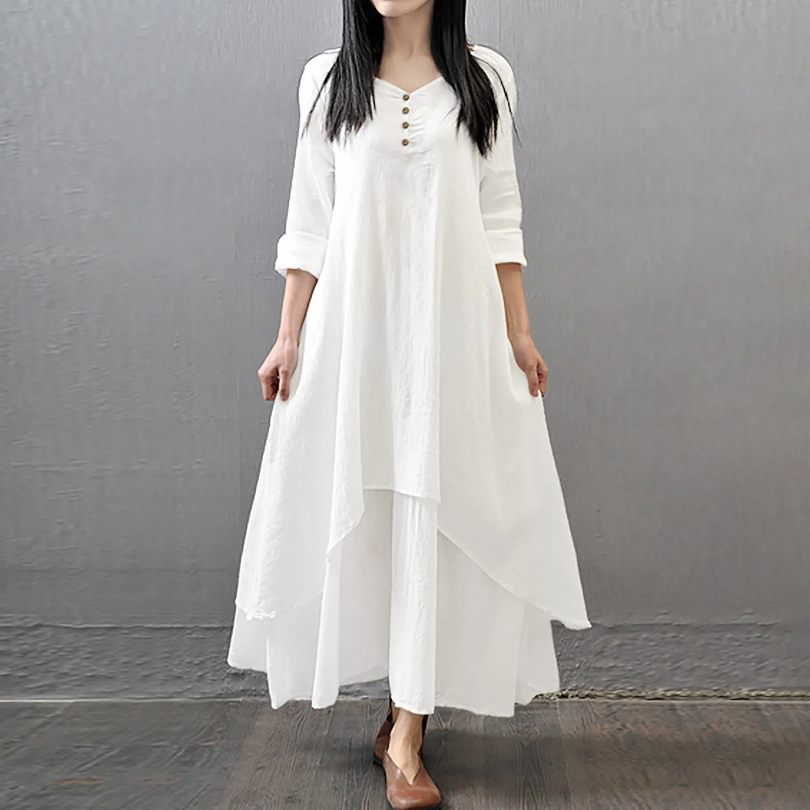 Women-Cotton-Linen-Chic-Maxi-Dresses-Elegant-Bohemia-Layered-Vintage ...