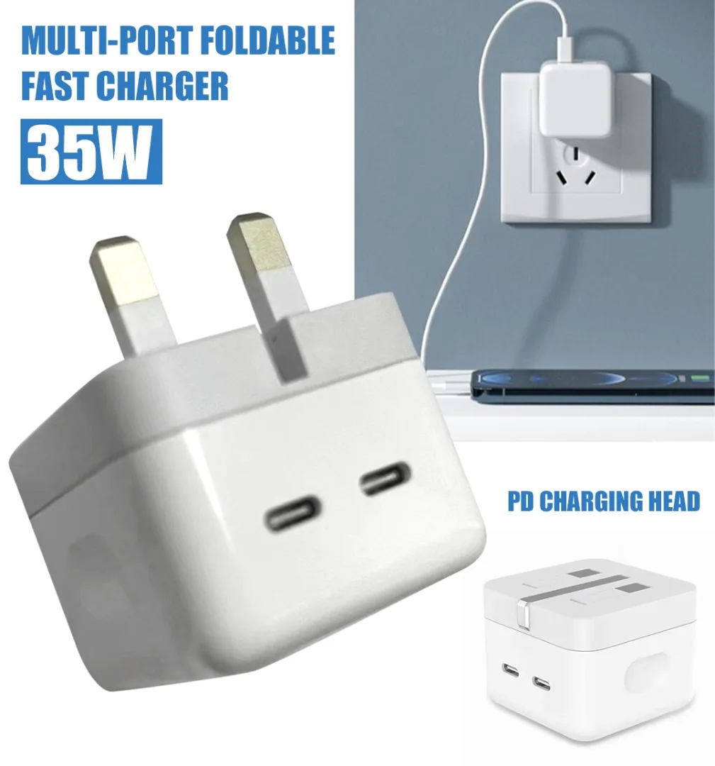1pc 35W USB Fast Charger Head 100 240V Foldable UK Plug Dual port TYPE ...