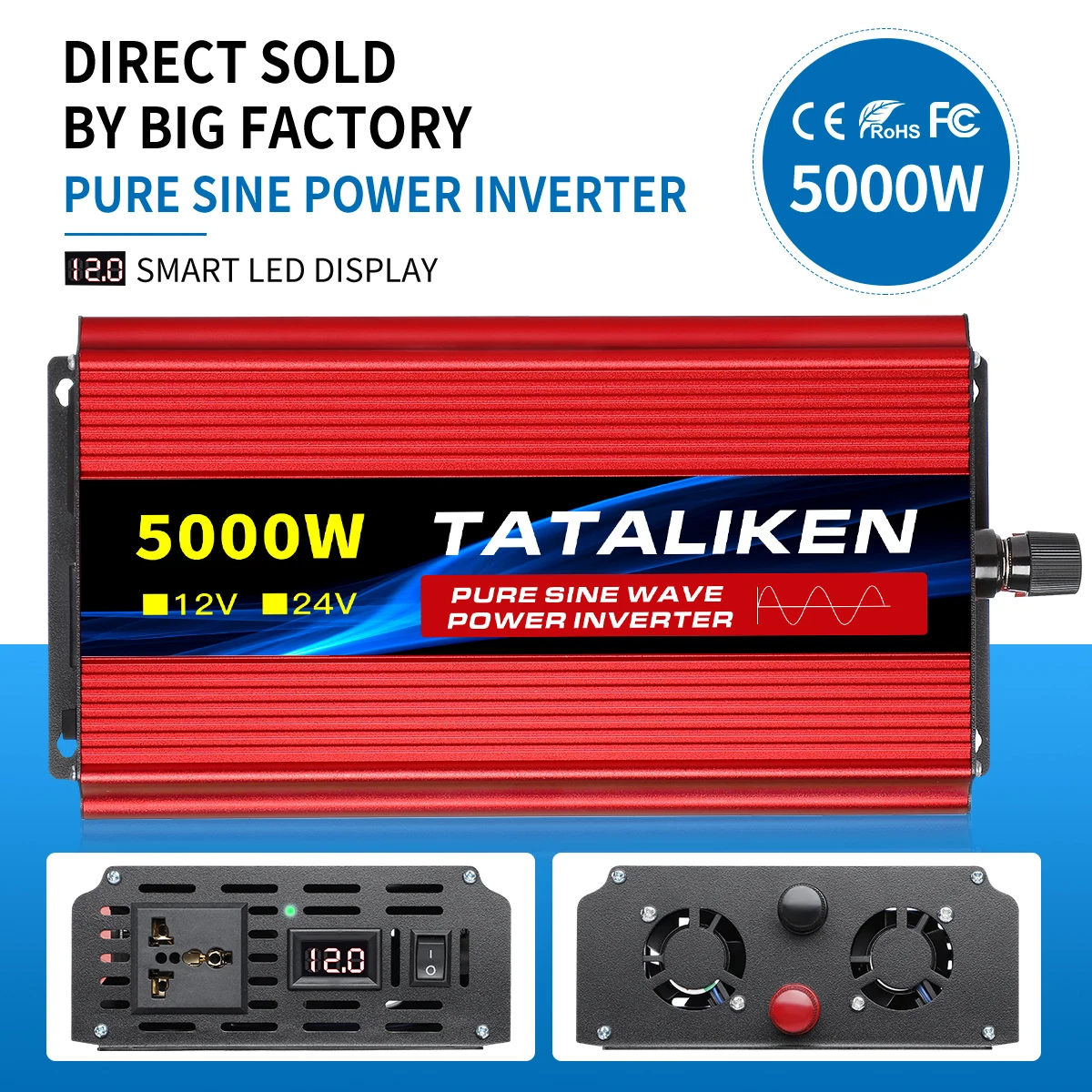 Pure sine wave inverter 60Hz 12V/24V To AC 220V 1600W/2500W/3500W/4500W ...