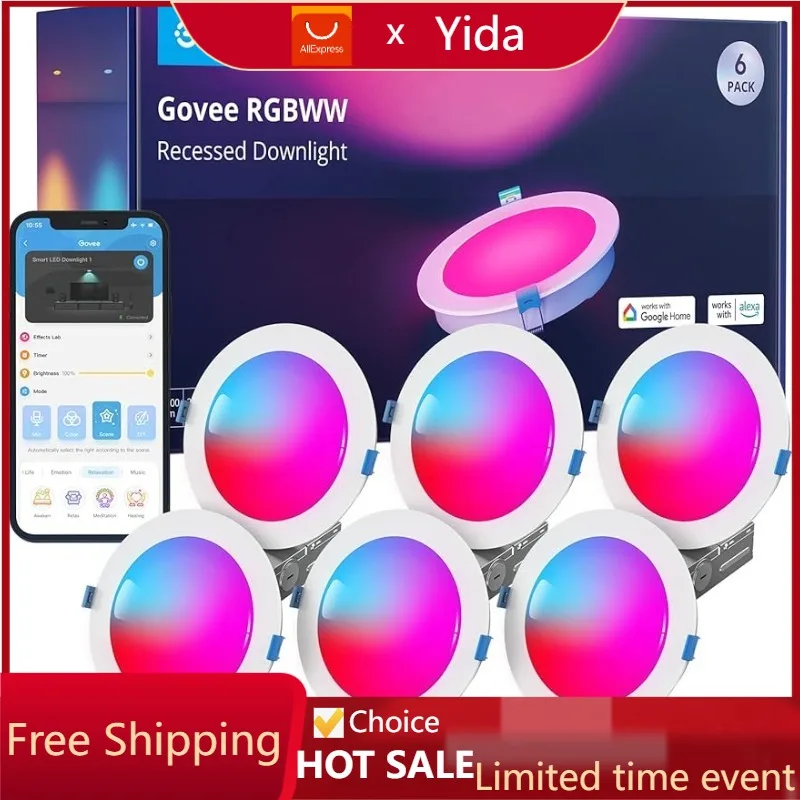 Govee-Smart-Recessed-Lighting-6-Inch-Wi-Fi-Bluetooth-Direct-Connect-LED ...