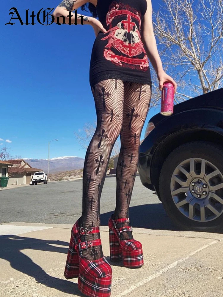 AltGoth Mall Gothic Fishnet Tights Women Harajuku Streetwear Dark Goth ...