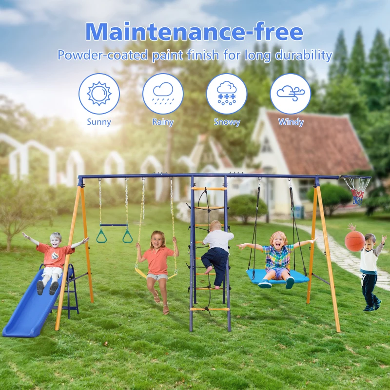 7 in 1 Swing Set for Kids Backyard Outdoor,A-Frame Heavy-Duty Metal ...