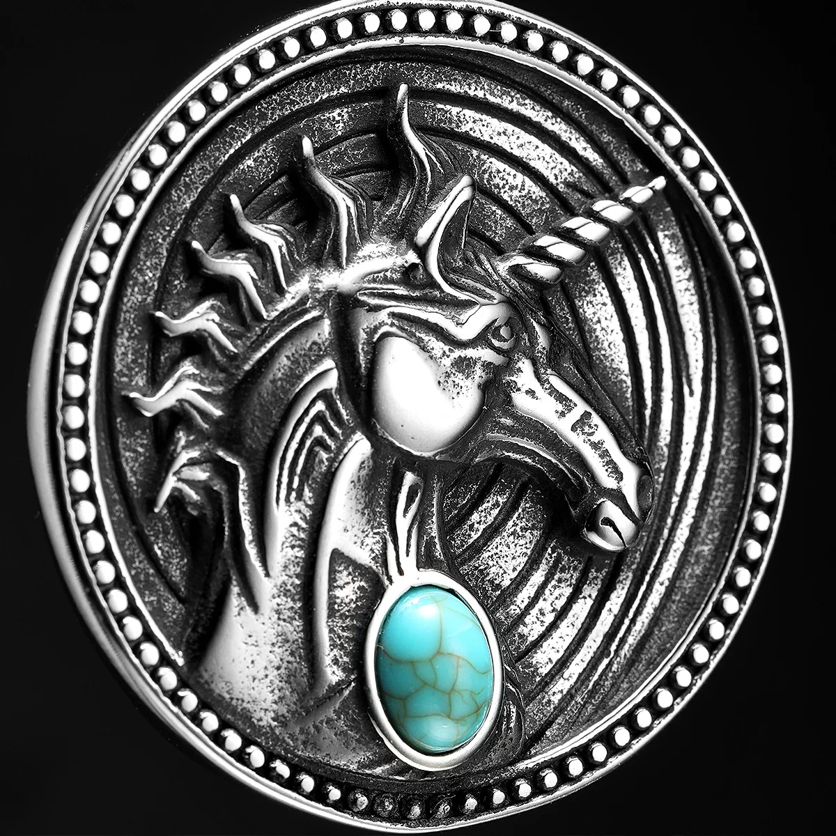 Unicorn Gem Pendants Men Necklaces 316L Stainless Steel Turquoise Chai ...