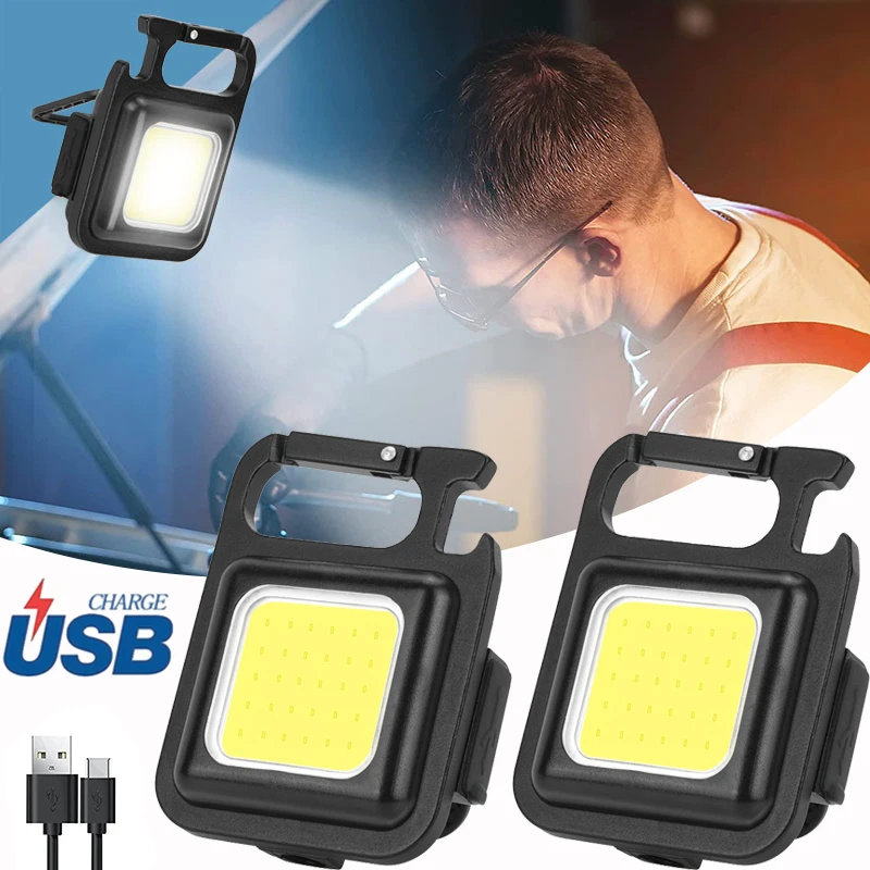 Mini LED Flashlight Portable COB Led Keychain Light USB Rechargeable ...