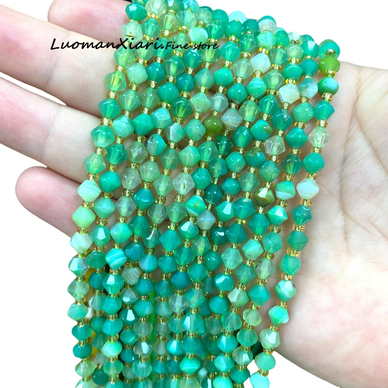 Natural Stone Faceted Pyramid Shape Green Agate Loose Spacer Beads for ...