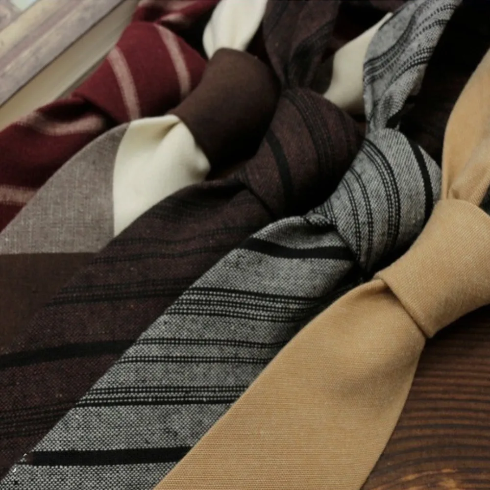 Cotton Linen Brown Ties For Men Formal Dress 7cm British Casual Necktie ...