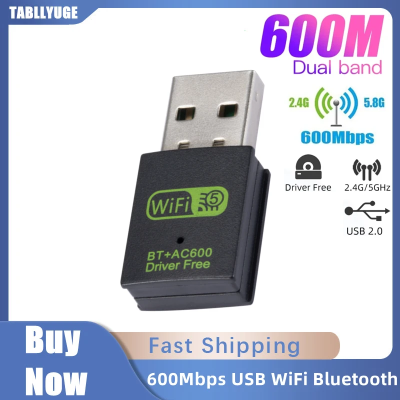 600Mbps-USB-WiFi-Bluetooth-5-0-Adapter-Dongle-Dual-Band-2-4G-5GHz ...