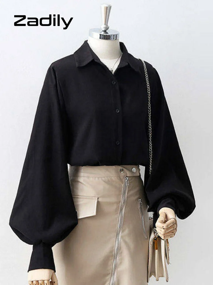 Zadily Office Lady Long Puff Sleeve White Za Shirt Women Korean Style ...