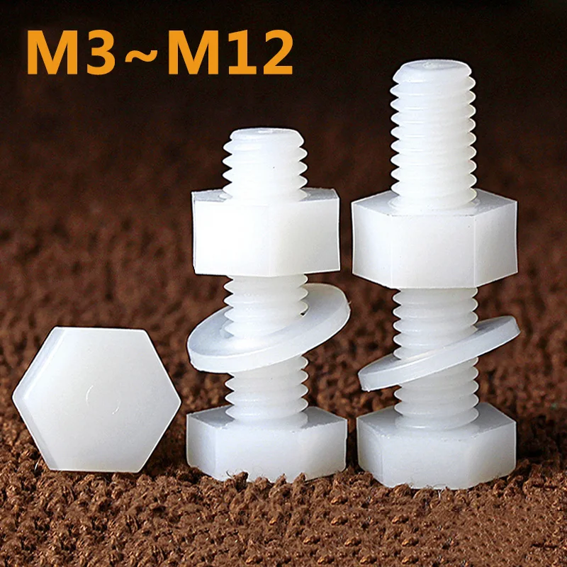 50 5 pces m3 m4 m5 m6 m8 m10 m12 branco náilon hexagonal parafuso porca arruela conjunto métrica ...
