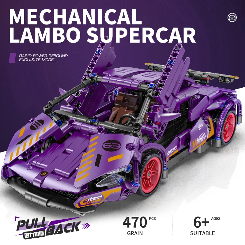 470Pcs-Purple-Classical-Model-Supercar-Technical-Building-Block-Racing ...