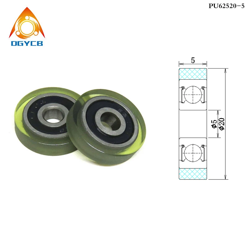1pc-20mm-Diameter-5mm-Bore-Polyurethane-Molded-Bearing-Roller-PU62520-5 ...
