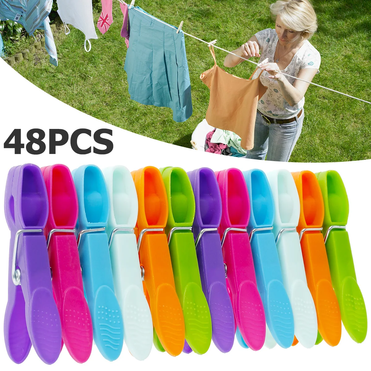 48Pcs Clothes Pegs for Washing Line Strong Grip Washing Pegs Clothespin ...