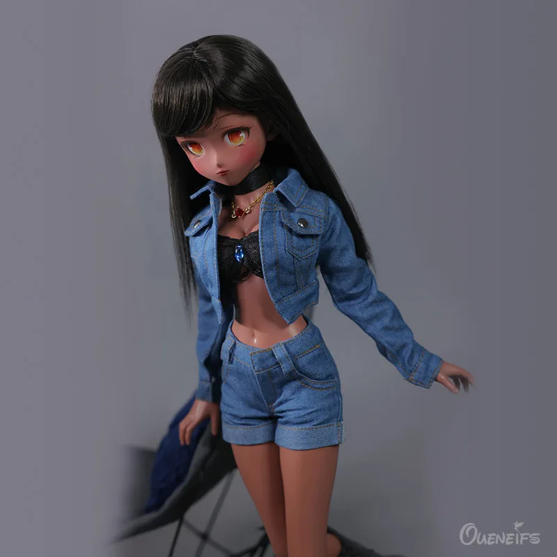 BJD Doll 1/4 Asha Tank Skin New Release Active Line Girl E Bust Girl Doll Denim Jacket Shorts ...
