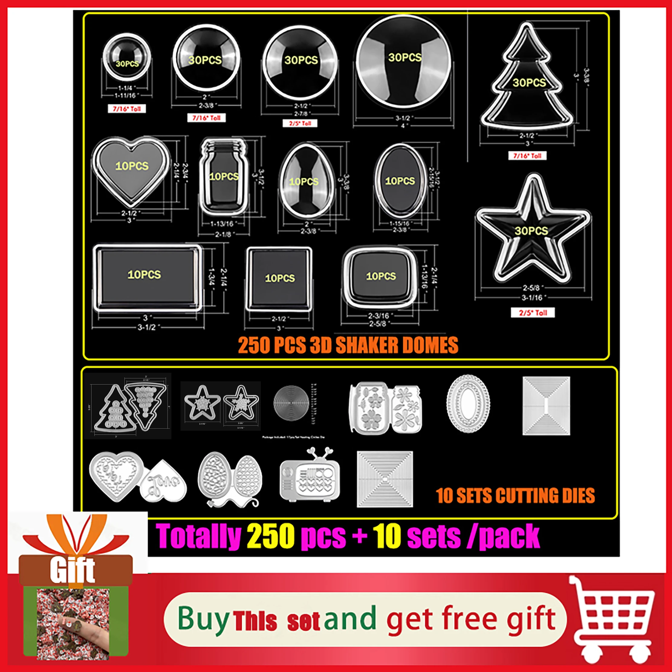 10/70/250Pc Set Dimensional Shaker Domes Plastic Clear Puffy Shaker ...