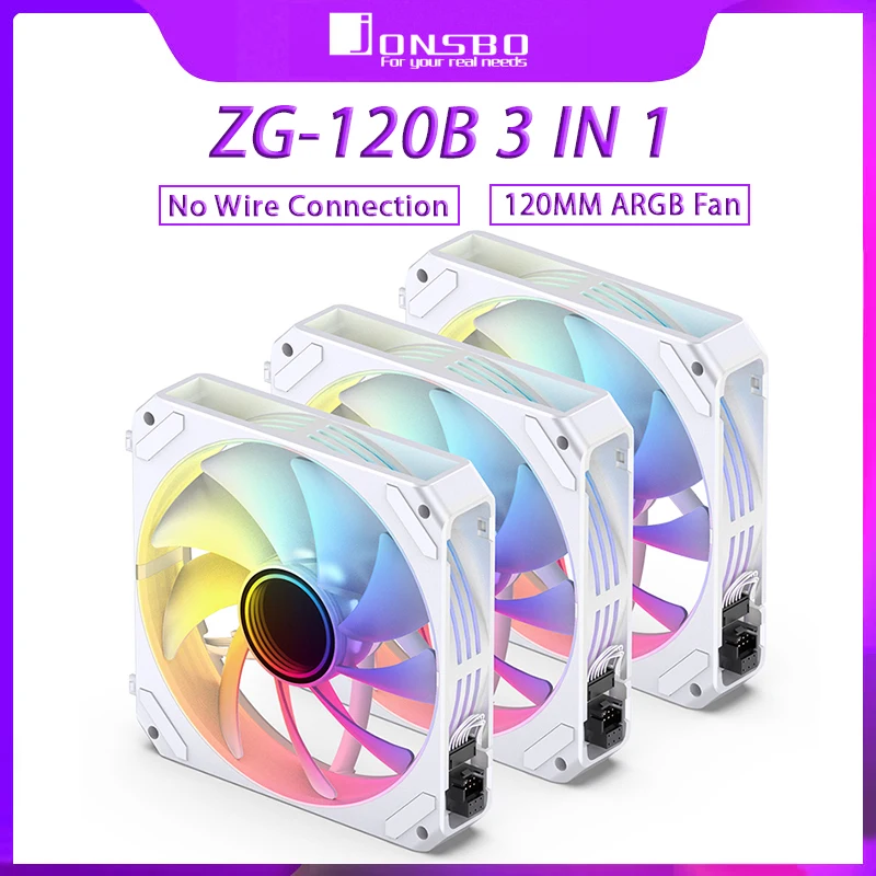 JONSBO ZG-120B 3 IN 1 12CM Computer Case Fan 120MM Reverse Fan PWM ARGB ...