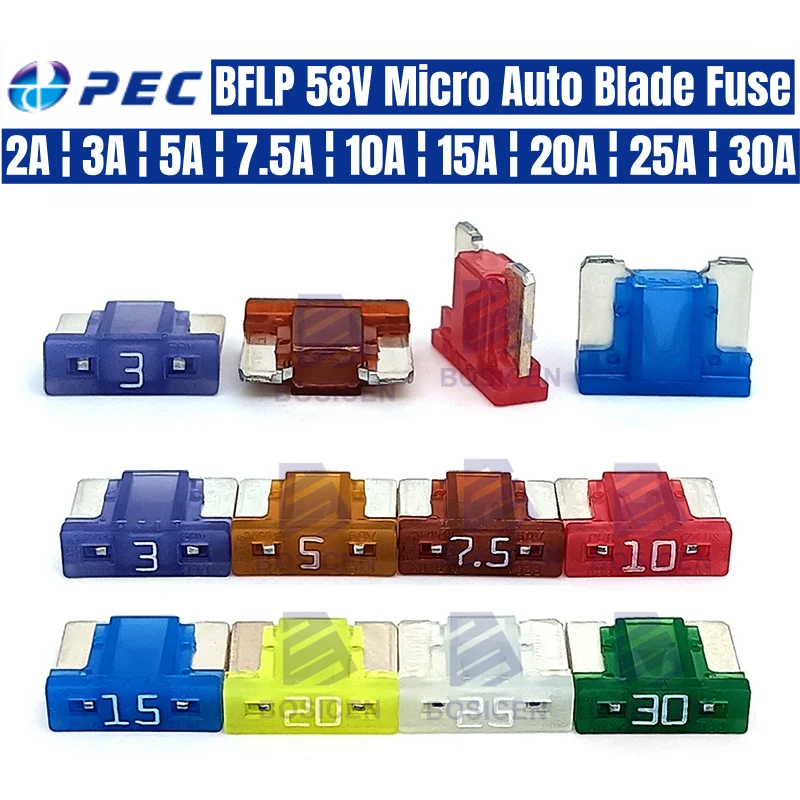 10개입 새 PEC 컴팩트 마이크로 블레이드 퓨즈 2A 3A 5A 7.5A 10A 15A 20A 25A 30A 로우 프로파일 ...