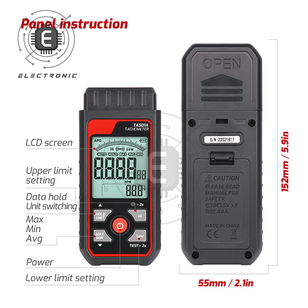 TA501A-Mini-Digital-Tachometer-Non-Contact-Tachometer-RPM-Range-2-5RPM ...
