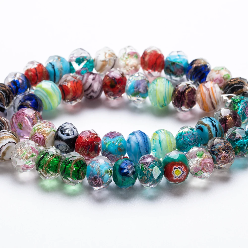 8-10mm-Multicolor-Large-Murano-Lampwork-Bead-Flower-Rondelle-Faceted ...