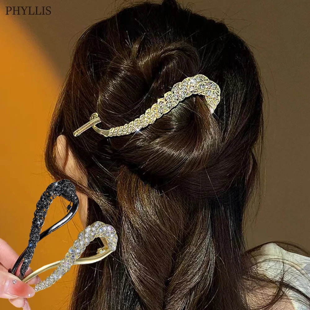 New-Delicate-S-Shape-Hair-Clip-Crystal-Wheat-Hairpin-for-Women-Ponytail ...