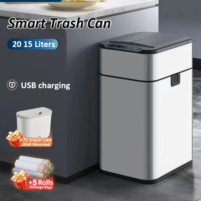 Wastebasket-Kitchen-Food-Waste-Disposal-Recycle-Bin-Automatic-Sensor ...
