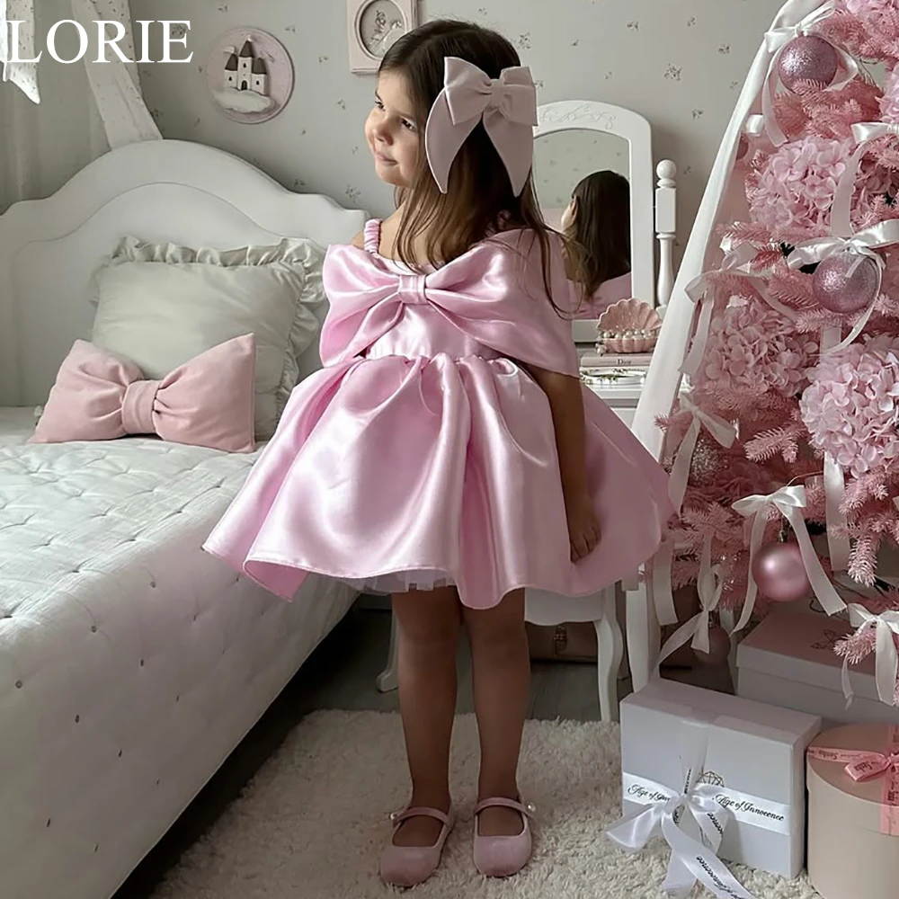 LORIE Cute Pink Flower Girl Dresses A-Line Spaghetti Strap Bow Pleated ...