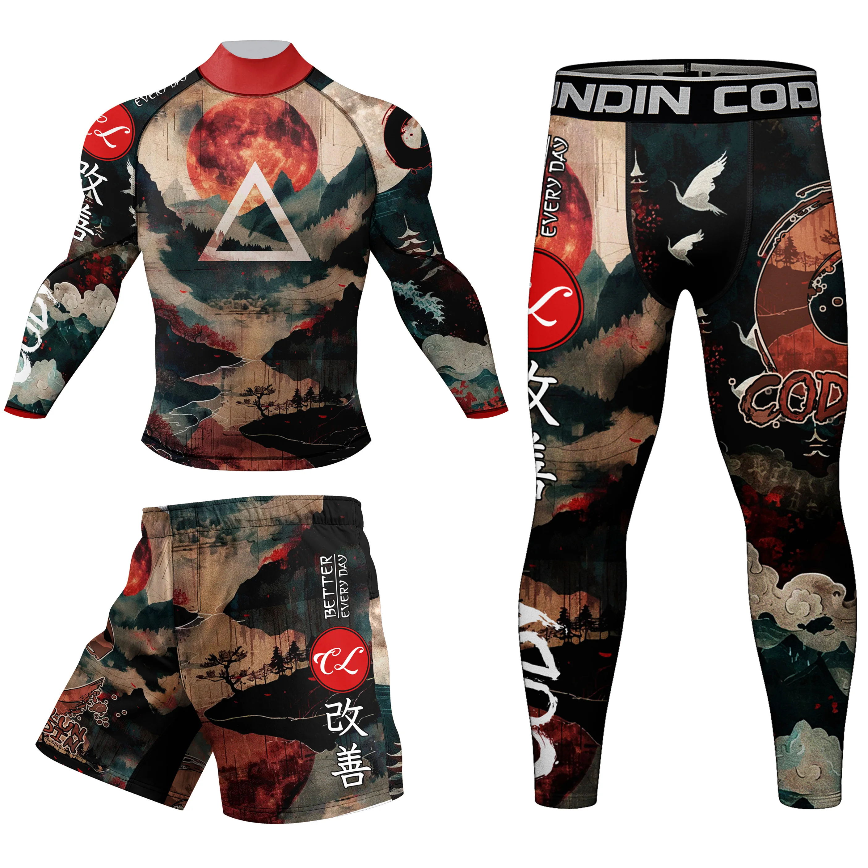 Rubber-Anti-Gym-Clothes-Mma-Rash-Guard-Kick-boxing-Muay-Tait-Shorts ...