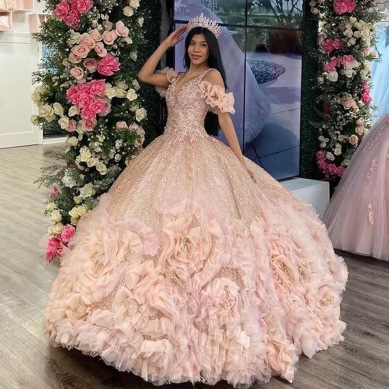 Lorencia-Pink-Ball-Gown-Quinceanera-Dress-Off-Shoulder-3D-Flower-Beaded ...
