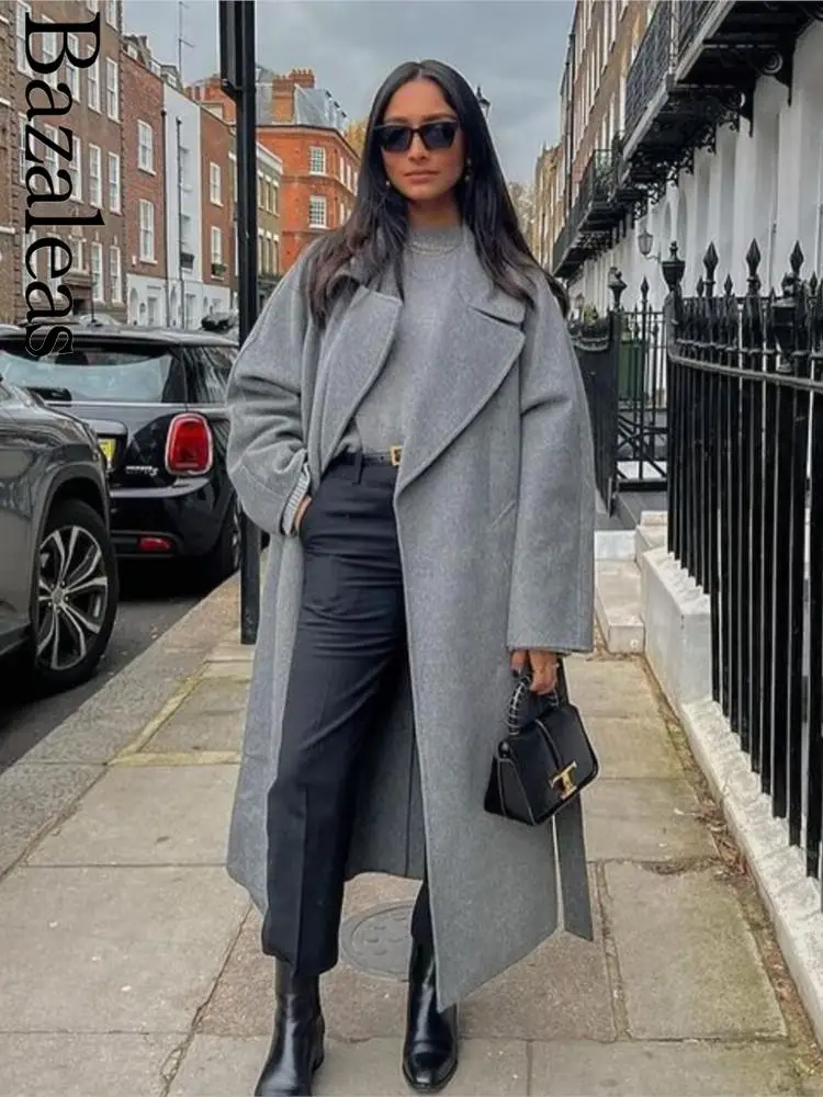 2024-Store-Traf-Elegant-Warm-Trench-Official-Woolen-Grey-Long-Coats ...