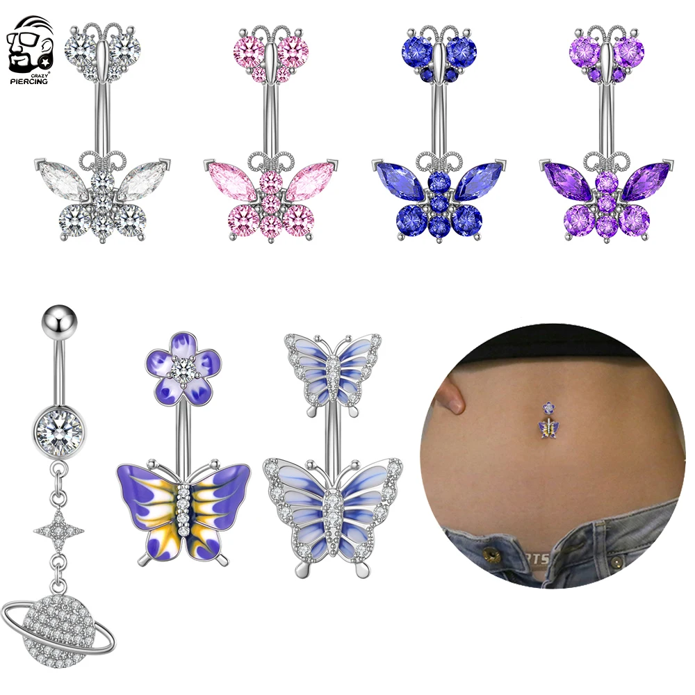 Belly Button Piercing Crystal | Steel Belly Button Rings | Surgical Navel Piercing - Piercing ...