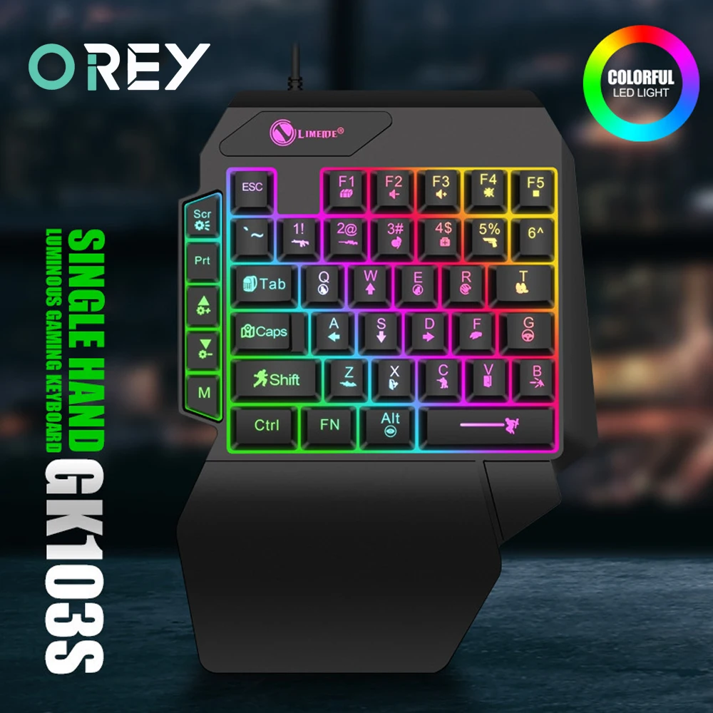 Teclado de una mano retroiluminado RGB, teclado colorido portátil de 40 ...