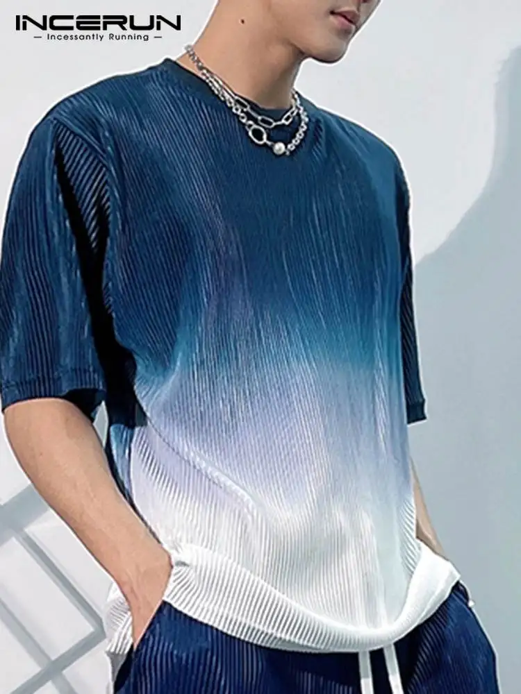 INCERUN-mode-hommes-t-shirt-col-rond-demi-manches-aught-Dye-nickel ...