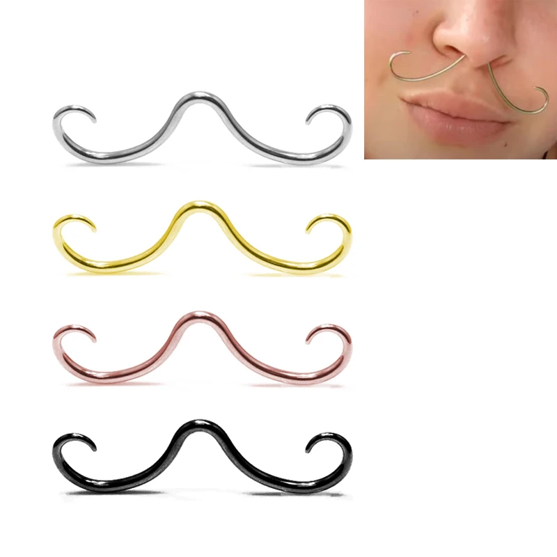 Septum Mustache Ring Body Piercing Jewelry for Women Men 14G 316L ...