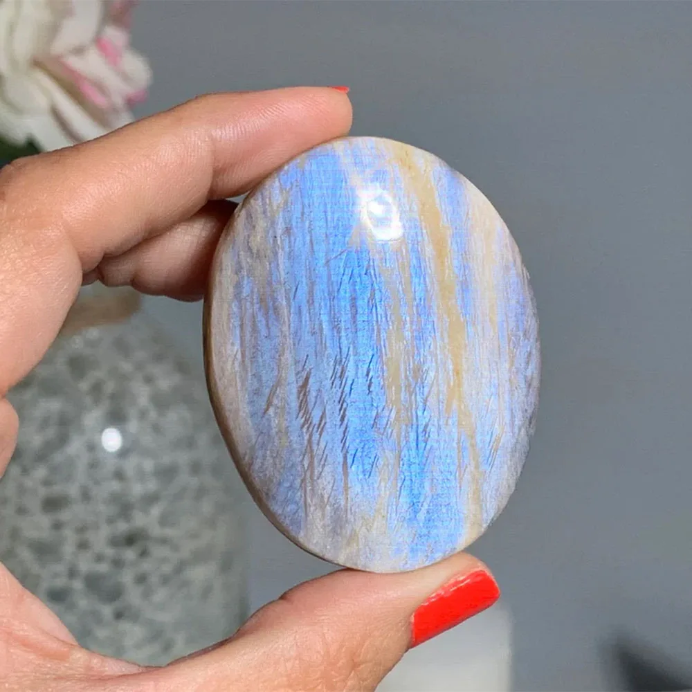 1Pc-Rare-Blue-Moonstone-Palm-Stone-Moon-Stone-Oval-Natural-Crystal-Real ...