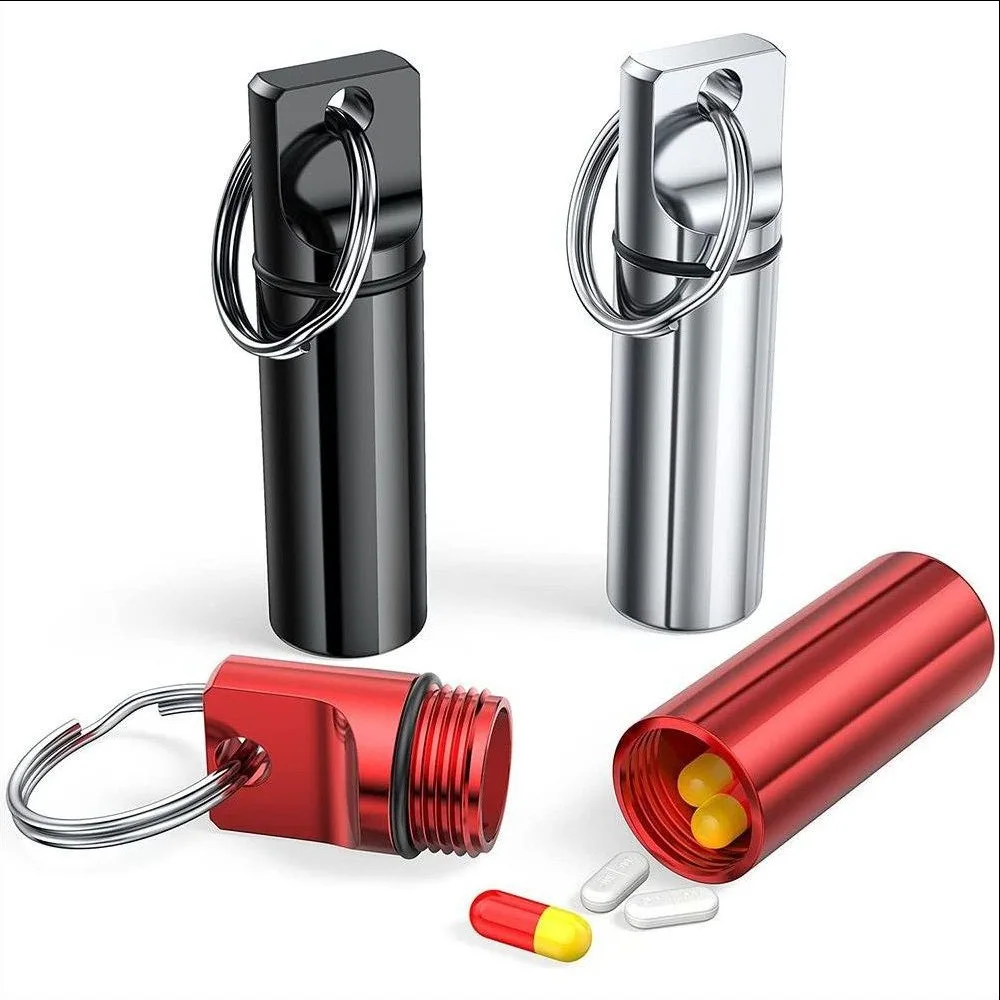 Waterproof Aluminum Pill Box Keychain Carabiner Medicine Case Container ...