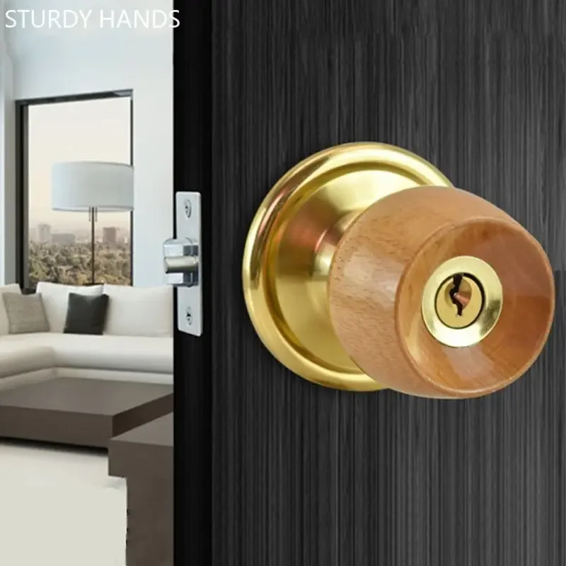 Solid-Wood-Spherical-Handle-Lock-Bedroom-Mute-Door-Lock-Bathroom-Single ...