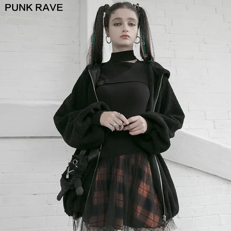 PUNK-RAVE-Women-s-Punk-Style-Mesh-Stitched-Plaid-Warm-High-waisted ...