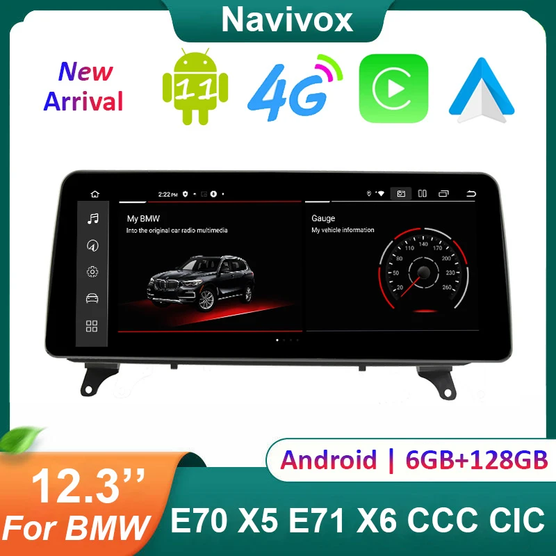 12.3'' HD Screen Android E70 X5 Car Radio 6GB RAM 128GB ROM CarPlay ...