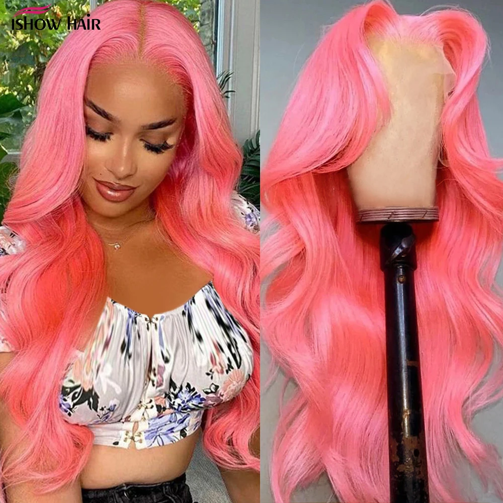 Lace Front Human Hair Wigs Pre Plucked Color Pink 13x6 Transparent