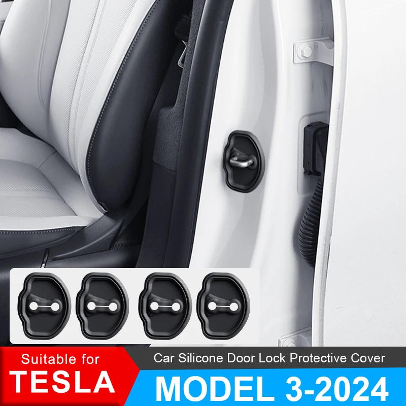 For-Tesla-Model-3-2024-Highland-3-Car-Door-Lock-Silicone-Cover-Interior ...