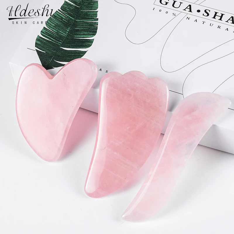 Rose Quartz Gouache Scraper Gua Sha Massage For Face Natural Gouache ...
