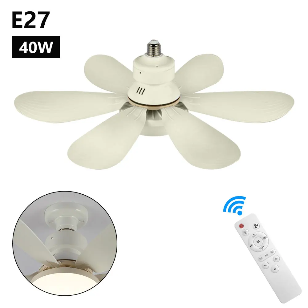40W-Ceiling-Fan-Light-E27-Base-LED-Lamp-Cooling-Electric-Fan-w-Remote ...