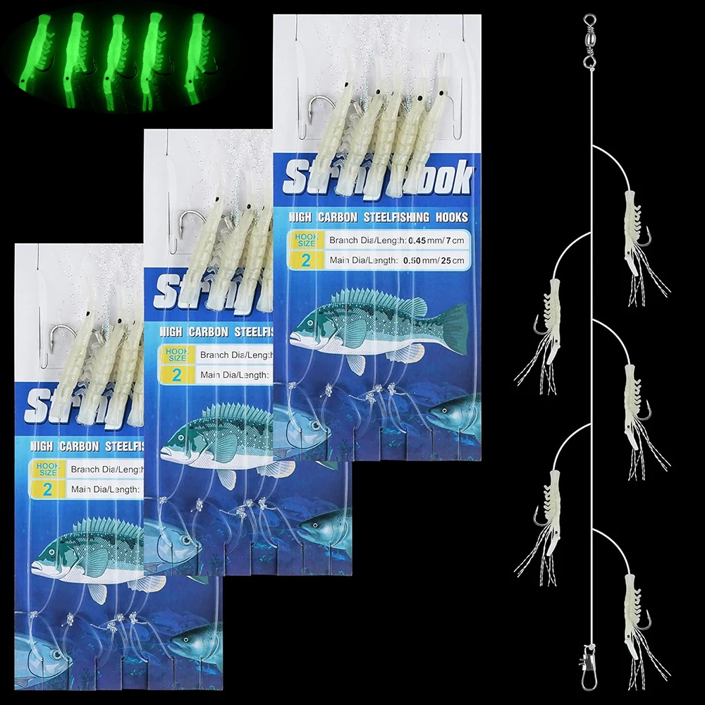 15Pcs-3Packs-Saltwater-Luminous-Shrimp-Fishing-Live-Bait-Rigs-Small ...