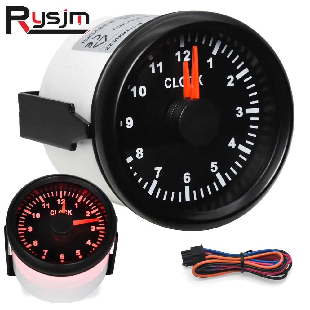 52mm 2inch Clock Gauge 12Hours For Cars Boat Truck With Red Backlight ...